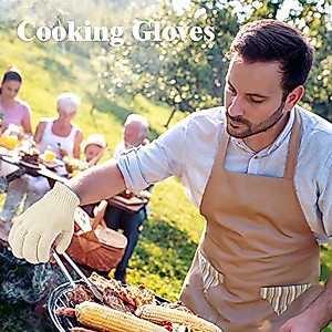 Heat Resistant Cooking Gloves, 4 Pairs Oven Gloves with Fingers for Men Women, Kitchen Oven Mitts Pot Holders Cotton Gloves, Flexible Safety BBQ Gloves for Baking Grilling Barbecue Camping