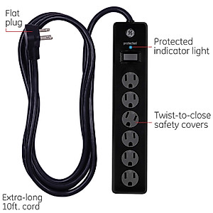 GE Surge Protector Bundle with 4 Outlets, 2 USB Ports, 10ft Cord and 6 Outlets