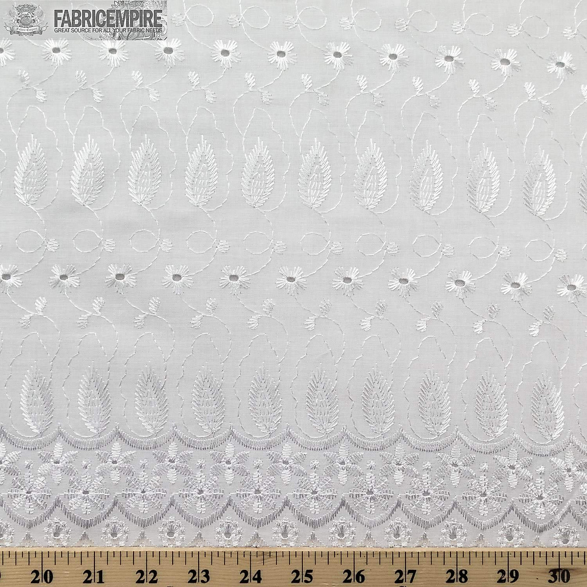 Daisy in Leaf 100% Cotton Embroidered Eyelet Fabric 42" Wide Sold by The Yard (White)