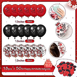 Red 50th Birthday Party Decorations for Women Men Red Black Balloons Banner Supplies Happy 50th Birthday Banner and 18pcs 50th Birthday Balloons Set for 50 Years Old Birthday Anniversary Party Decor