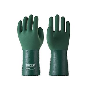 PACIFIC PPE Nitrile Chemical Resistant Gloves, Chemical Gloves, Reusable Heavy Duty Work Gloves, Acid, Alkali and Oil Protection, Non-Slip, Large