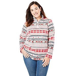 Woman Within Women's Plus Size Microfleece Quarter-Zip Pullover - 3X, Black Marled