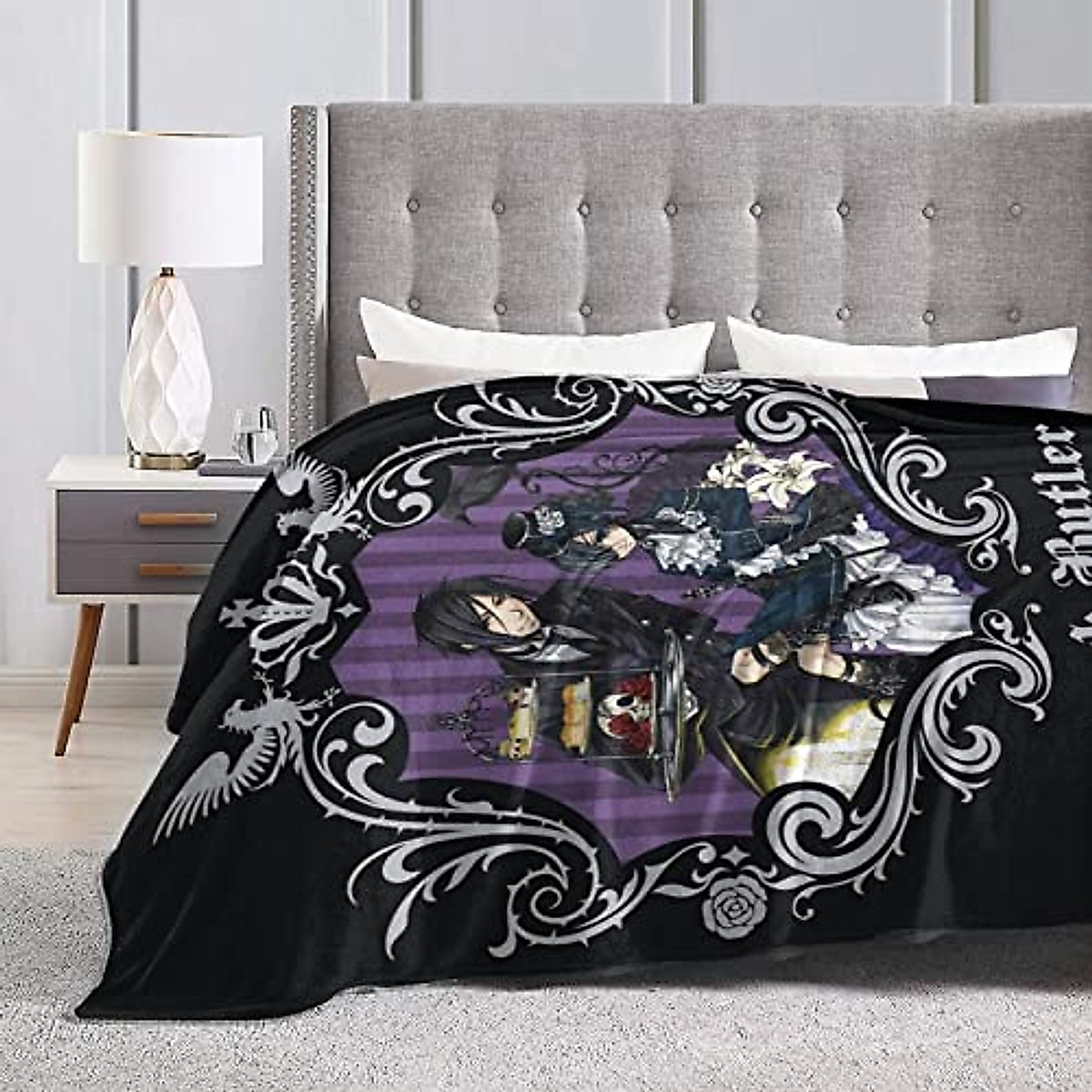 shandongqimingnongyeke Ultra Soft Flannel Fleece Throw Blanket for Kids Boys Adults,Black Butler Baton Lightweight Warm Winter Anti-Static Blankets for Bed Couch Sofa Living Room Bedroom