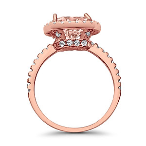 Blue Apple Co. Sterling Silver Halo Solitaire Ring Rose Tone Rhodium PL Cushion Cut Simulated Morganite Clear CZ accent