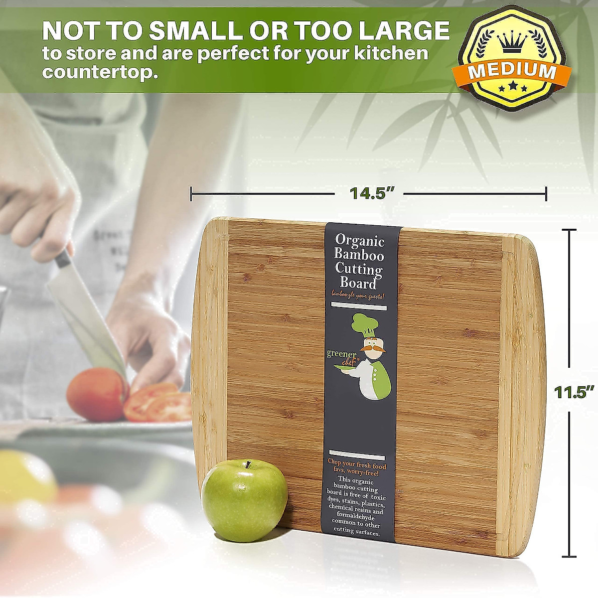 Extra Large Bamboo Cutting Board - XL Wood Cutting Board - 18 x 12.5" and Medium-Large Wood Cutting Board : 14.5 x 11.5 Inches