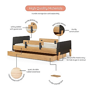 dadada Fun Bed - Twin Bed Frame for Kids Bed - Wood Twin Bed with Rails - Kid and Toddler Montessori Style Bedframe for Boys and Girls (Graphite/Red)