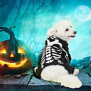 Spooktacular Creations Pet Dog Plush Skeleton Hoodie Costume for Halloween Dress Up Party, Pet Carnival, Outdoor Play (Small)