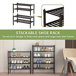 ROMGUAR CRAFT 4 Tier Bamboo Shoe Rack for Closet Free Standing Wood Shoe Shelf for Entryway Small Space Stackable 27"x11"x26" (Brown)