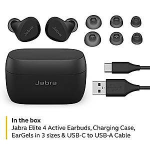Jabra Elite 4 Active in-Ear Bluetooth Earbuds – True Wireless Earbuds with Secure Active Fit, 4 Built-in Microphones, Active Noise Cancellation and Adjustable HearThrough Technology – Black