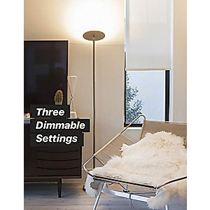 Brightech Sky LED Floor lamp for Living Rooms & Offices -Torchiere Super Bright , Dimmable, Tall Standing Lamp for Bedroom Reading - Gold Brass