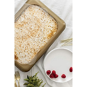 Fancy Panz 9x13- Inch Foil Cake Pan Dress Up & Protect Your Foil Pan Made in USA, Foil Pan & Serving Spoon Included. Hot or Cold Food. Stackable for easy travel. (Gold Swirl Cake Pan), FPC07G