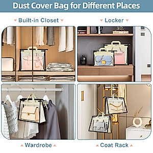 FADOTY 9 Packs Dust Bags for Handbag Storage Organizer Clear Purse Organizer for Closet Purse Storage Hanging Closet Organizer with Zipper Handles, Beige