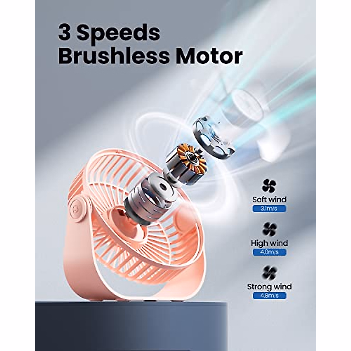 Gaiatop USB Desk Fan, 3 Speeds Portable Small Fan with Strong Airflow, 5.5 Inch Quiet Table Fan, 90° Rotate Personal Cooling Fan For Bedroom Home Office Desktop Travel (Pink)