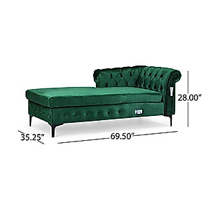 Christopher Knight Home Frieda Velvet 3 Seater Sectional Sofa with Chaise Lounge, Emerald, Black