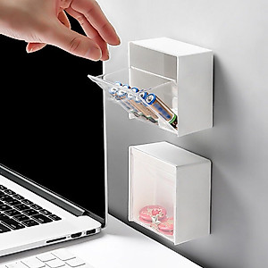 gifthub 2Pcs Plastic White Cotton Pads Holder Dispenser,No Drilling Cotton Ball Organizer Wall Mounted,Practical Multipurpose Cotton Ball Storage Box for Bathroom Kitchen