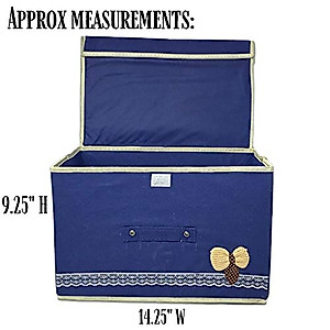 BANBERRY DESIGNS Storage Bin with Lid and Handles Foldable – Collapsible Blue Container for Organizing Toys Closets Bedrooms Clothes Shoes