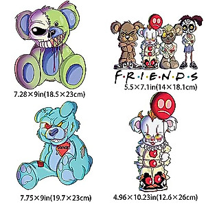 Halloween Iron On Transfers Patches Scary Cartoon Animals Iron on Patches for Clothing Bear Designs Iron On Stickers Appliques Washable Iron Heat Vinyl Transfer for T-Shirts Clothing Hat Bags 4 Pcs