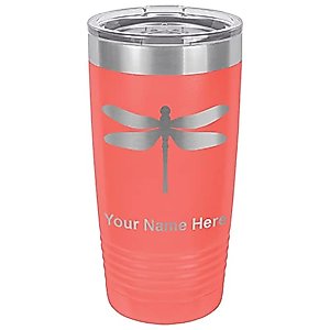 LaserGram 20oz Vacuum Insulated Tumbler Mug, Dragonfly, Personalized Engraving Included (Coral)