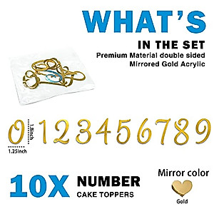 Acrylic Number Cake Topper DIY Cupcake Toppers with 0-9 Numbers Mirrored Gold Picks for Wedding Cake Decorations Happy Birthday Baby Shower Party Supplies (Style1, Gold Number)