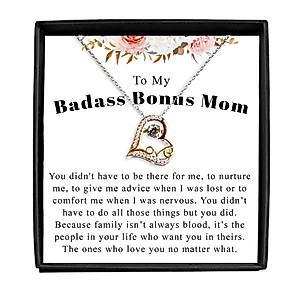Bonus Mom Necklace - 925 Sterling Silver - Bonus Mom Gifts, Bonus Mom Gifts From Daughter, Badass Bonus Mom Necklace, Stepmom Gifts Necklace