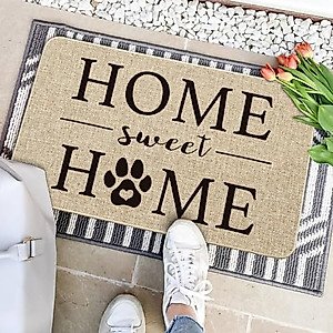 Artoid Mode Home Sweet Home Cute Dog Paw Footprints Plum Print Decorative Doormat, Pet Dog Cat Low-Profile Floor Mat Switch Mat for Indoor Outdoor 17 x 29 Inch