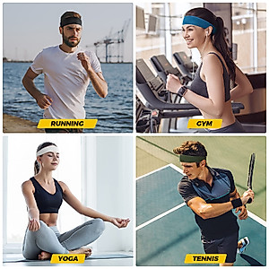 VULKIT 3 Pack Sports Headband for Men or Women, Non-Slip Head Band Stretchy Moisture Wicking Sweatbands(Navy,Blue,Dark Grey)