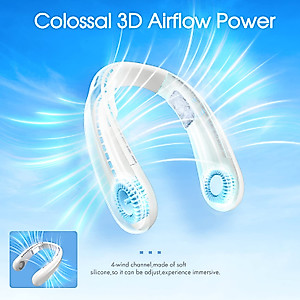 Jawhock Cooling Neck Fan, 3 Speeds Portable Neck Fan With 2 Cooling Plate, 4000 mAh Rechargeable Battery Powered Personal Bladeless Fan for Men Women-Blue