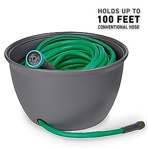 Mighty Tuff Decorative Garden Hose Storage Pot, Durable Garden Hose Holder, Stylish Garden Hose Storage for 100 Foot Standard Hose or 300 Foot Retractable Hose