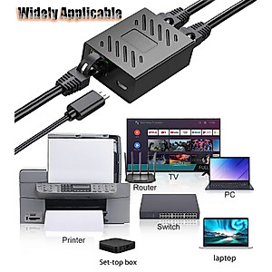 MVBOONE Ethernet Splitter 1 to 2 [Simultaneous Networking], RJ45 Network Switch Extender Converter with USB Power Cable, Suitable for Computer/Router/TV Box, CAT 5/6/6E/7/8