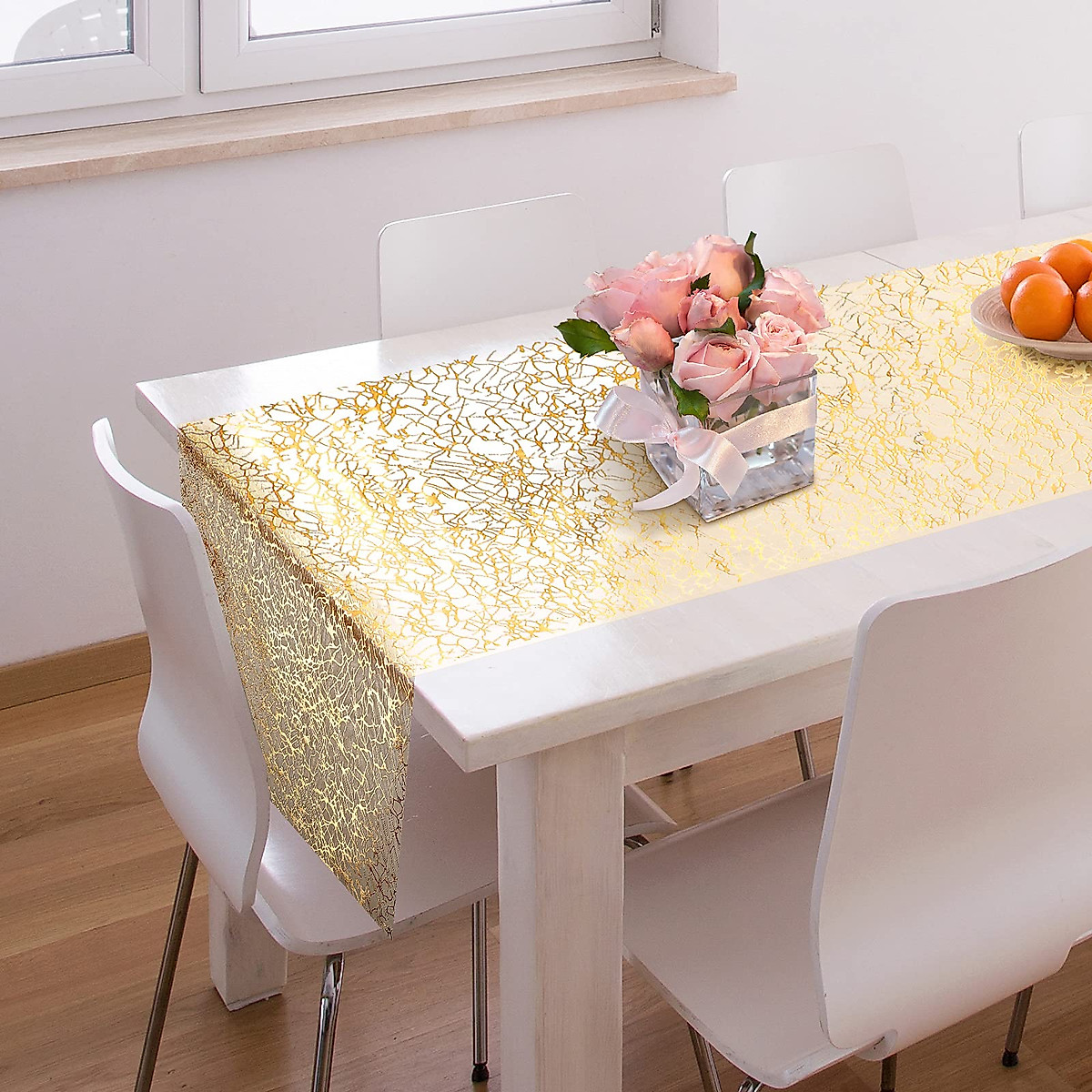 3 Pieces Gold Table Runner Metallic Glitter Table Cloths Runner Metallic Table Runner Roll Rectangle Polyester Wedding Table Decor for Centerpieces Birthday Wedding Home Table Decor(12 x 108 Inch)