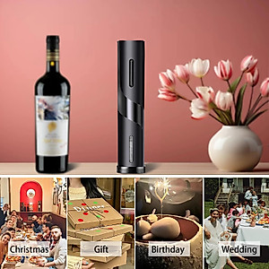 ManGotree Electric Wine Opener, Wine Bottle Opener with Foil Cutter, Wine Opener for Kitchen Storage, Battery Operated Corkscrew Wine Opener, Suit for Home Party Wedding etc. (Black)