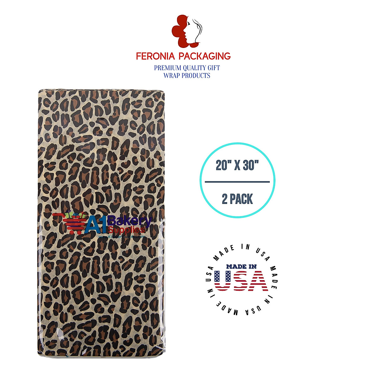 Leopard Tissue Paper 20x30 inch 2 Pack by Feronia Packaging