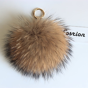 Fosrion 6.3" Diameter Big Raccoon Fur Pom Ball for Shoes Boots Hat Handbag Charms DIY Snap Button or Clasp (Clasp, Natural)