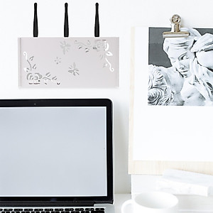 DOITOOL Router Holder Wall Mount WiFi Router Modem Cable Power Plug Wire Storage Boxes Cord Management Container for Home Living WiFi