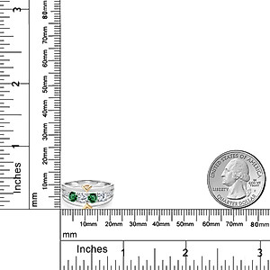 Gem Stone King 1.19 Ct Green Nano Emerald G-H Lab Grown Diamond 925 Silver and 10K Yellow Gold 4-Stone Band Ring (Size 6)