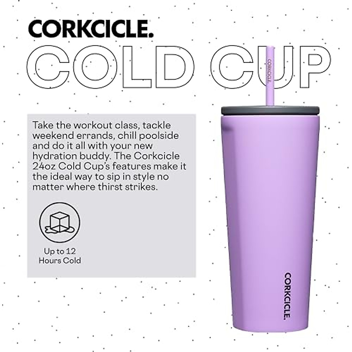 Corkcicle Cold Cup Insulated Tumbler with Lid and Straw, Sun-Soaked Lilac, 24 oz – Reusable Water Bottle Keeps Beverages Cold for 12hrs, Hot 5hrs – Cupholder Friendly Tumbler, Lid for Flexible Sipping