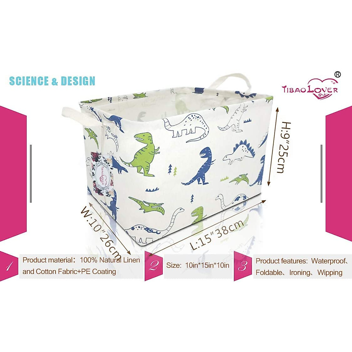 TIBAOLOVER Rectangular Kids Storage Basket Gift Basket Baby Storage Basket Cute Kids Toy Storage Bin Organizer Shelf Book Basket Room Decor(Polychrome Dinosaurs)