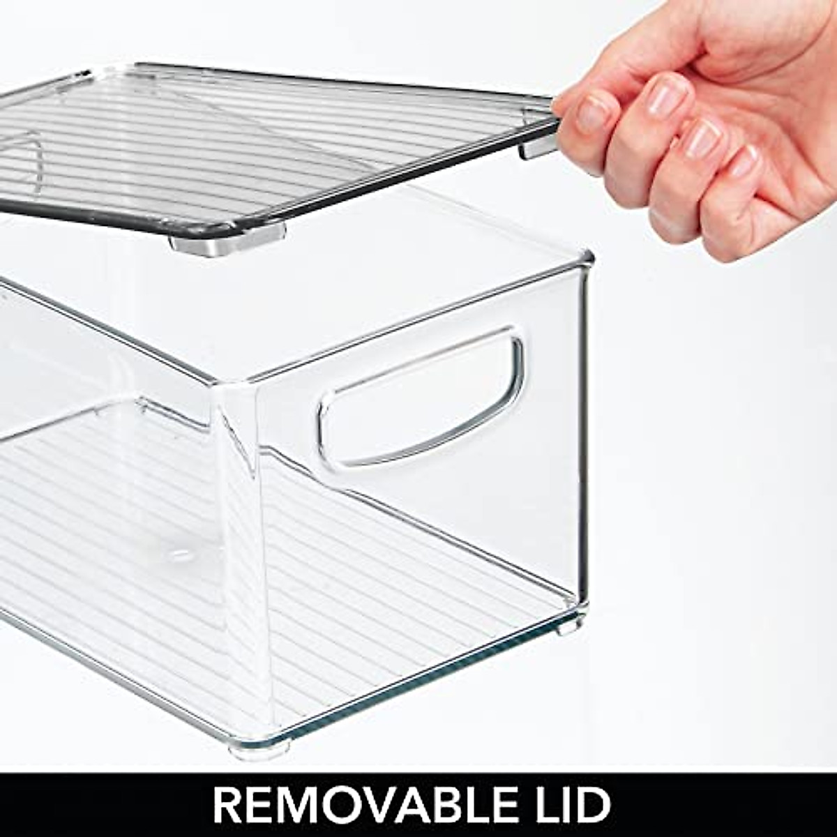 mDesign Deep Plastic Bathroom Storage Bin Box, Lid/Built-in Handles, Organization for Makeup, Hair Styling Tools, Toiletry Accessories in Cabinet, Shelves, Ligne Collection, 2 Pack, Clear/Smoke Gray