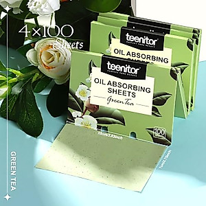 Teenitor 400 Counts Oil Blotting Sheets for Face, Green Tea Oil Absorbing Sheets Blotting Paper for Oily Skin, Oil Absorbent Pads Face Oil Wipes Oil Sheets for Women, Oil Control Film Large 10cmx7cm