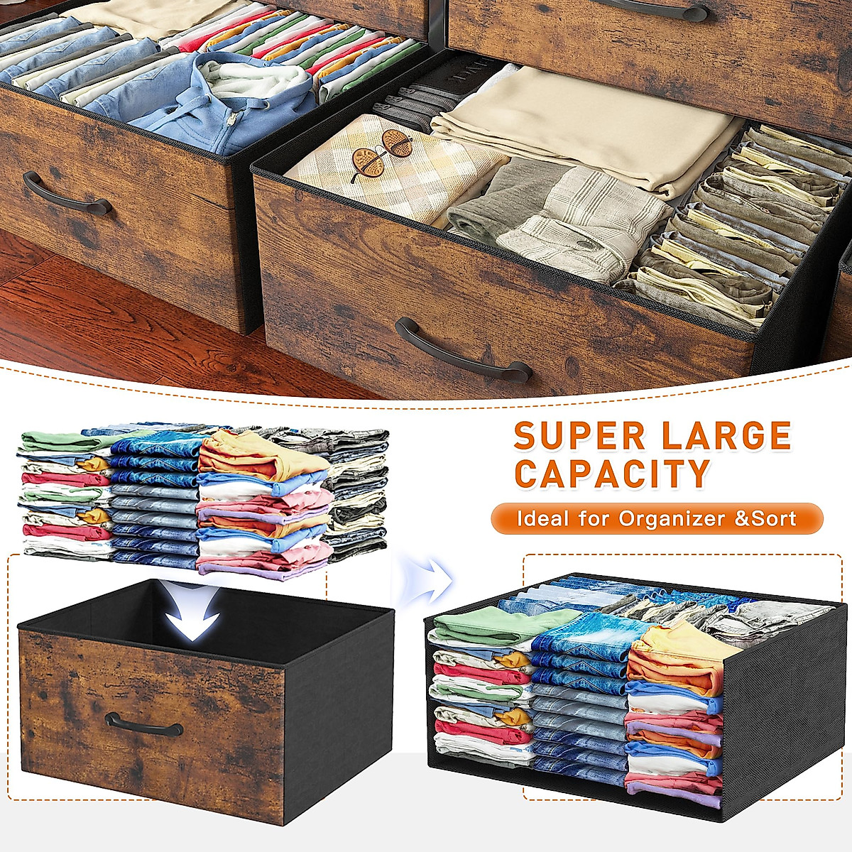 EnHomee Dresser for Bedroom with 11 Drawers Long Dresser TV Stand with Shelves Wide Dressers & Chests of Drawers Large Dresser for Bedroom Dresser, Sturdy Metal Frame, Wood Top, Rustic Brown