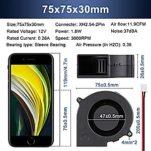 Wathai DC Centrifugal Fan 12V 75mm x 30mm Brushless Cooling Turbo Blower Fan 3 inch