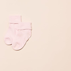 Amazon Essentials Unisex Babies' Cotton Turn Cuff Socks, 6 Pairs, Pink/White, 0-6 Months