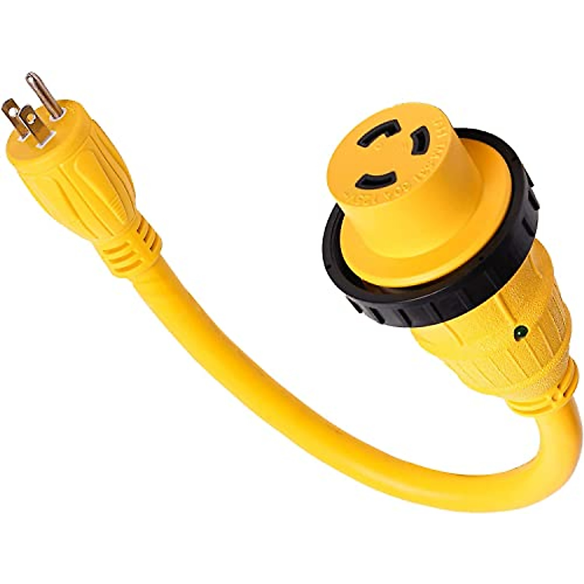 Marvine RV/Boat Shore Power Adapter 1.5FT 15 Amp to 30 Amp NEMA 5-15P to L5-30R Twist Lock Female with LED Indicator STW10/3 Heavy Duty