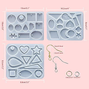 YOYOU Earring Resin Molds Silicone with Hole, 3 PCS DIY Resin Molds for Earrings Pendant Keychain Jewelry Making, Epoxy Resin & UV Resin DIY Crafting Supplies for Women Girls