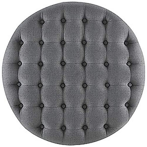 BELLEZE Modern 34 Inch Round Linen Ottoman with Caster Wheels, Contemporary Classic Footsool Bench with Button Tufted Top, Nailhead Trim, Wood Legs - Ravenna (Elephant Grey)