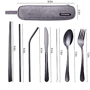 Portable Stainless Steel Flatware Set, Travel Camping Cutlery , Portable Utensil Silverware Dinnerware Set with a Waterproof Case (Black)