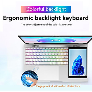 Pomya 15.6 Inch Double Screen Laptop for Windows10 11, 1920x1080 5G WiFi Business Laptop with 7 Inch HD Touch Screen for Intel Celeron N5105, 16GB RAM, Fingerprint Unlock (16GB+128GB