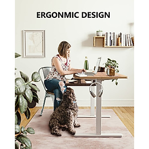 Cubiker Electric Standing Desk, 63 x 24 Inches Height Adjustable with Keyboard Tray, Ergonomic Workstation for Home Office, White Frame/Light Rustic Brown Top