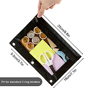 EOOUT 3 Pack Pencil Pouches for 3 Ring, Binder Pencil Pouches with Clear Window Zipper Pencil Cases for Binder (Black)