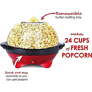 TLGREEN 6 Quart Popcorn Machine, Stir Crazy Popcorn Popper Machine, Electric Hot Oil Popcorn Maker Machine, with Nonstick Plate & Stirring Rod, Large Lid for Serving Bowl and Two Measuring Cups